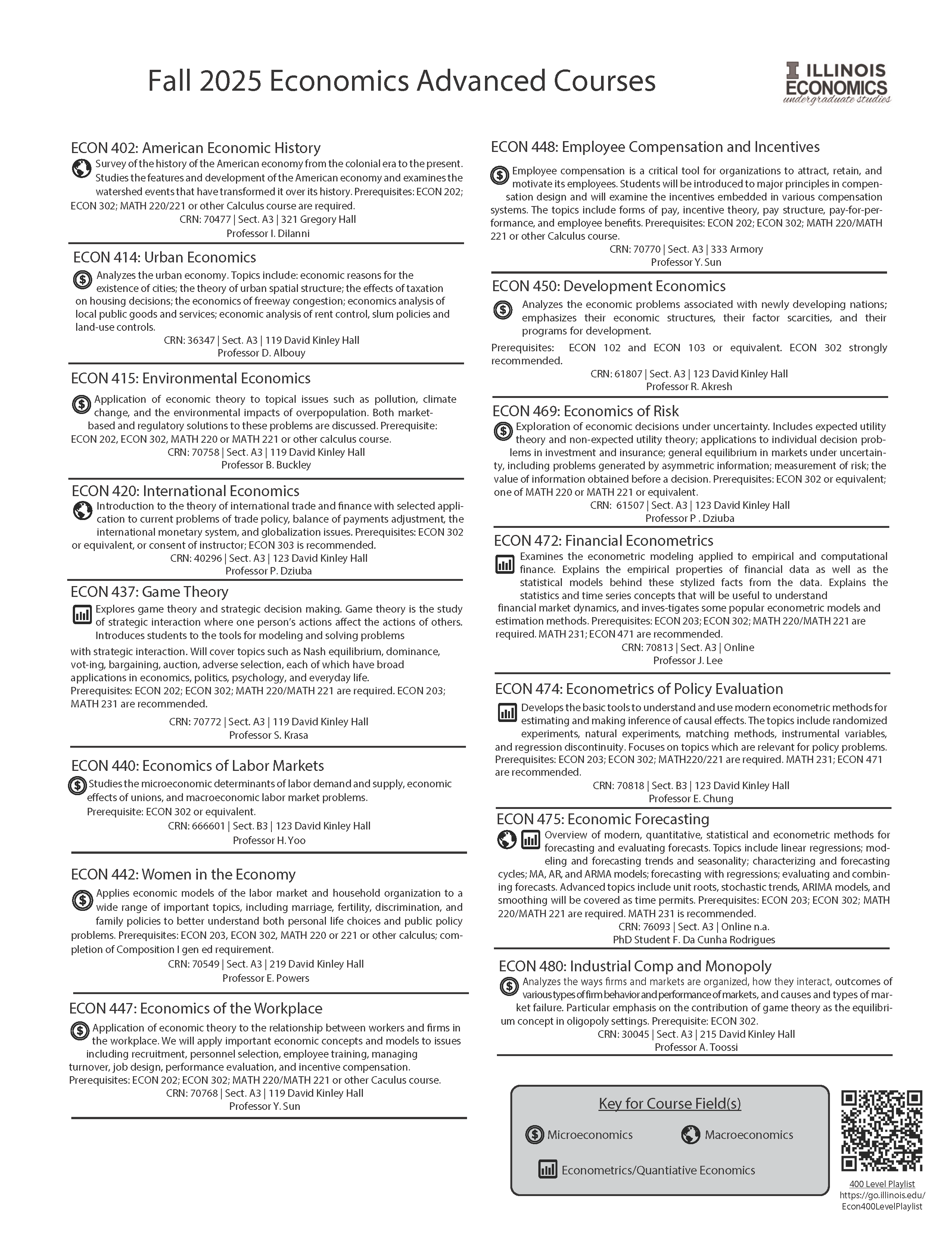 Advanced Undergrad Courses | Department of Economics | Illinois